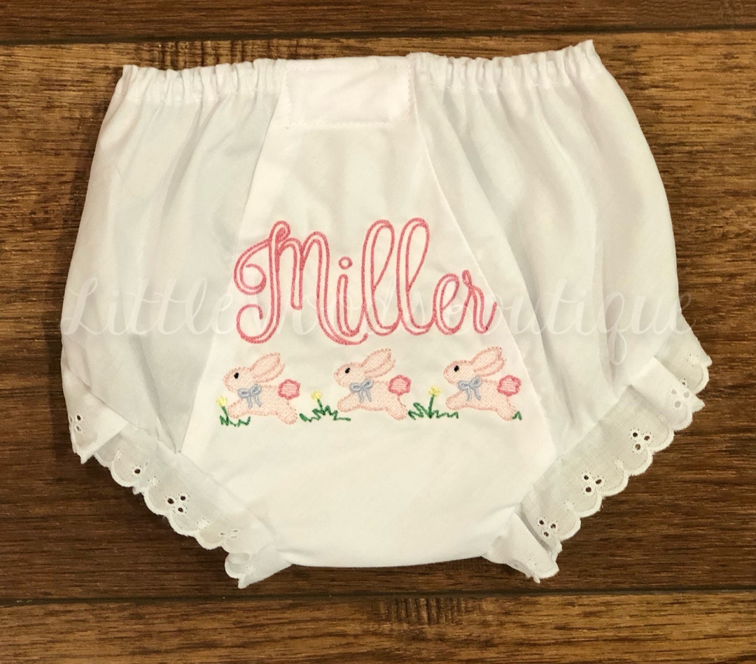 Bloomers - Personalized Eyelet Easter Hopping Bunny Trio Diaper Cover ...