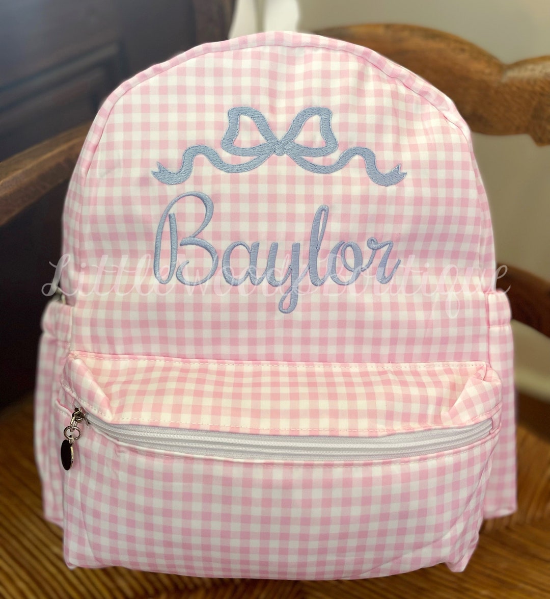 Toddler Pink Gingham Backpack With Name and Bow Topper - Etsy