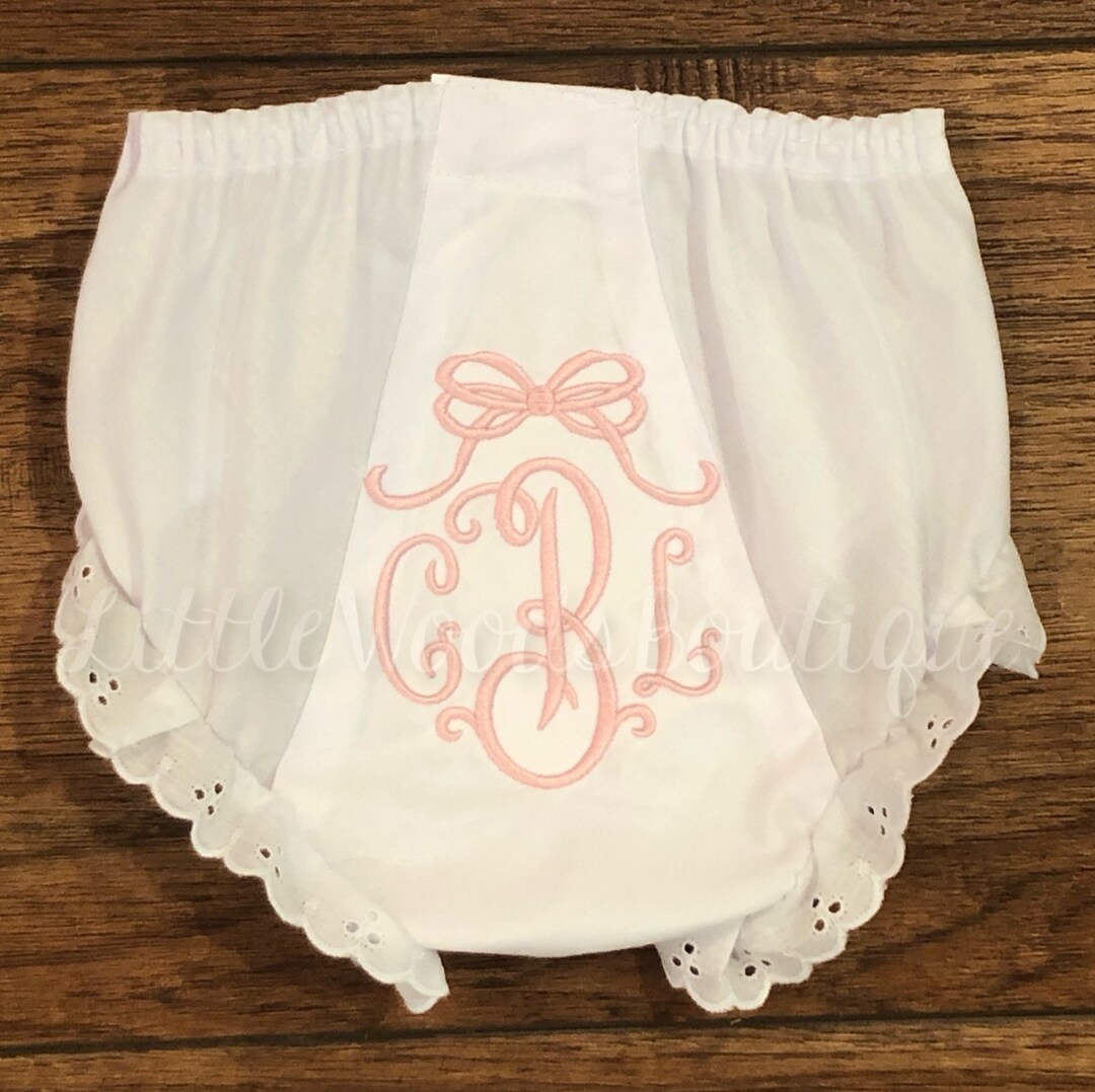 Baby Girl Bloomers Monogrammed Diaper Cover Bow Monogram Dainty ...