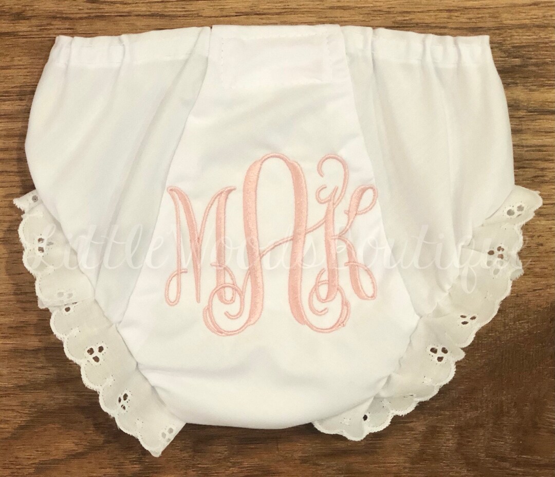 Bloomers - Monogrammed Eyelet Diaper Cover - White Bloomers - Baby Girl ...