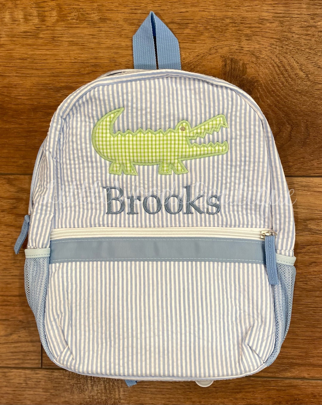 Seersucker Backpack - Baby Blue Seersucker Alligator Backpack - Etsy