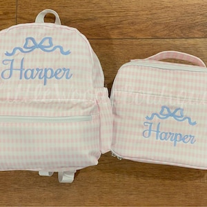 Backpack - Pink Gingham Backpack With Name and Bow Topper - Etsy
