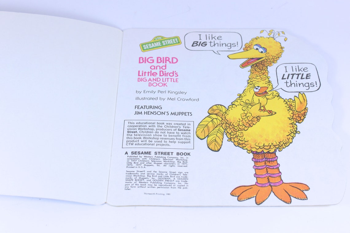 Vintage Book, Sesame Street, Big Bird and Little Bird's Big and Little Book Featuring Jim Henson ...