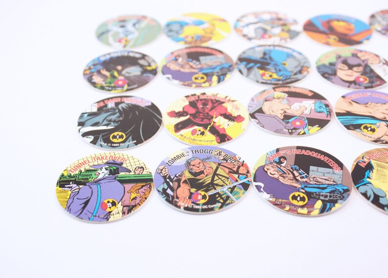 90's POG With Slammers, Skycaps DC Comics Pogs, 1993 set 8 Milk Caps ...