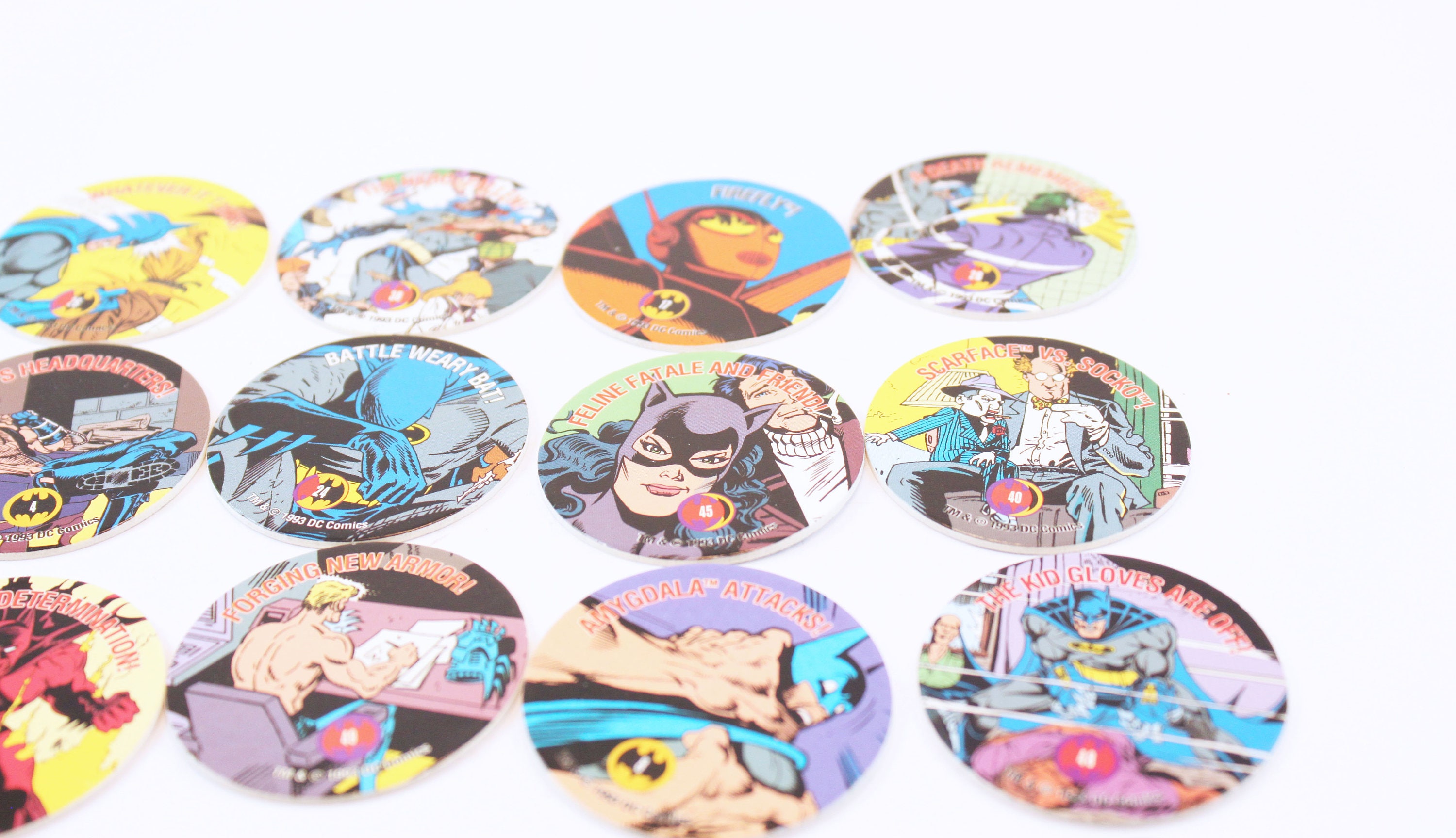 90's POG With Slammers, Skycaps DC Comics Pogs, 1993 set 8 Milk Caps ...