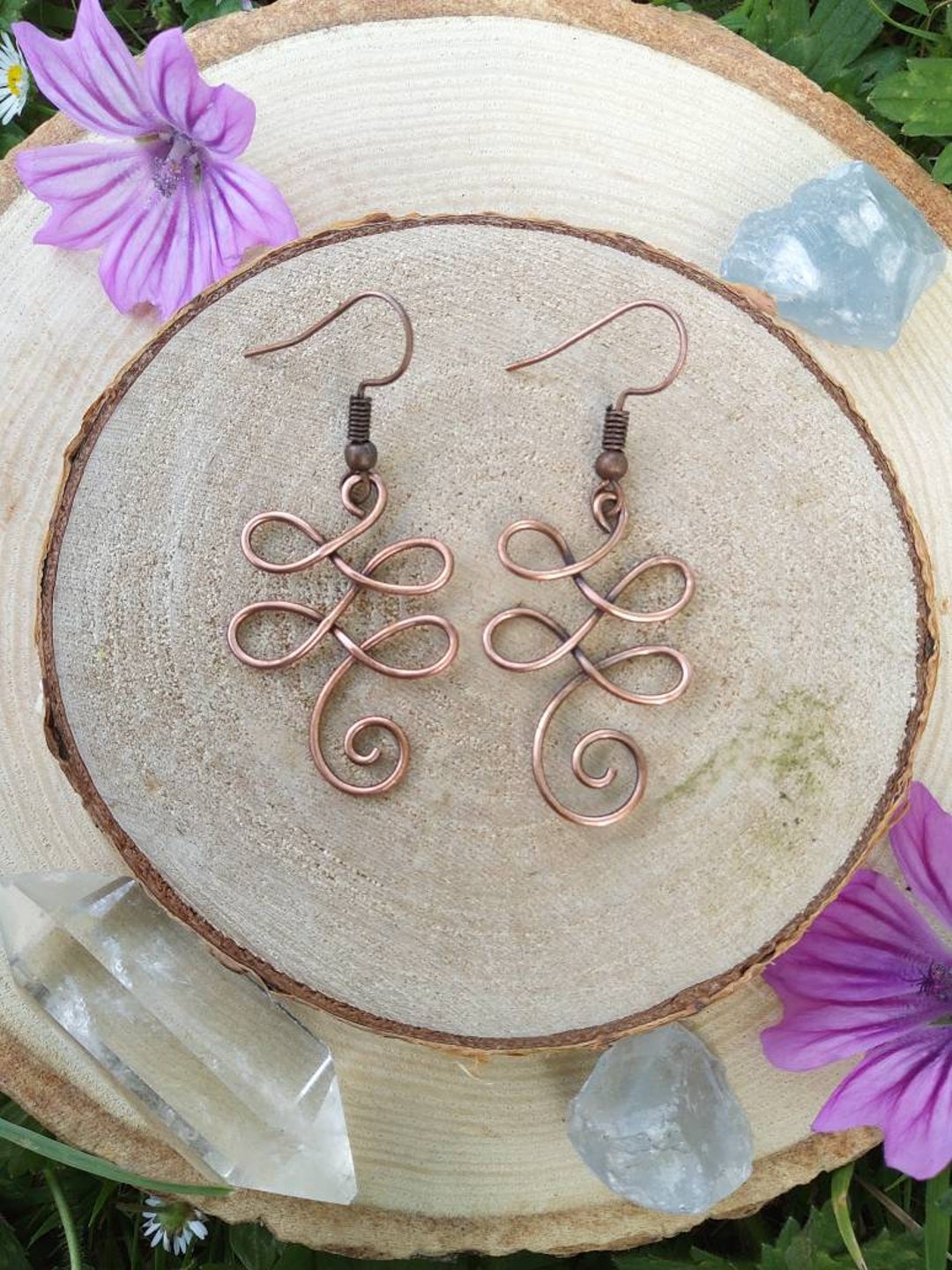 Antique Copper Unalome Earrings, Wire Wrapped, Spiritual Enlightenment ...