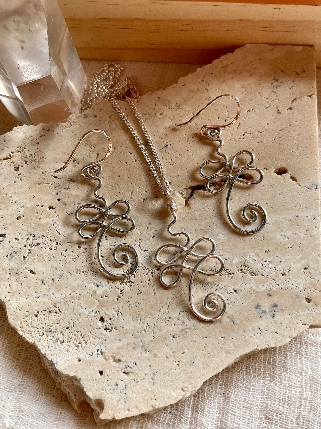 Sterling Silver Unalome Gift Set: Wire Wrapped Yoga Earrings & Necklace ...