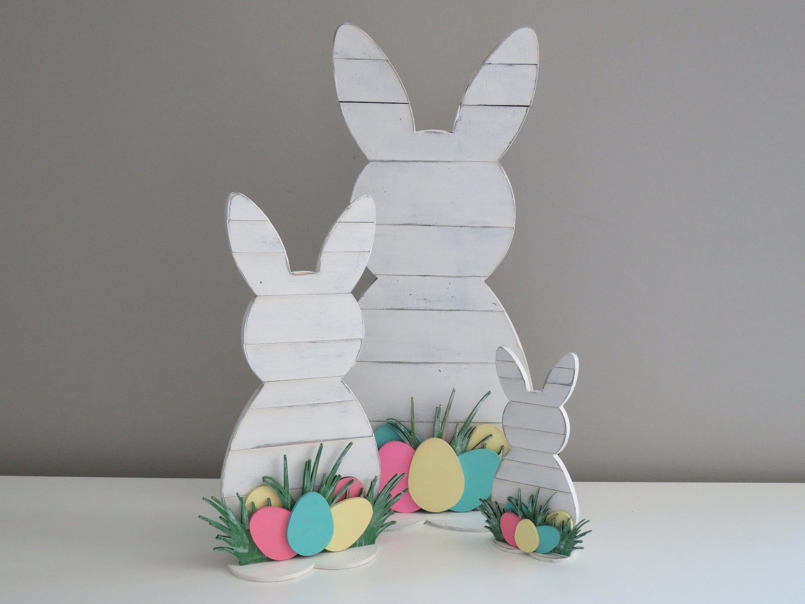 Wooden Easter Bunny Set of 3 Easter Decorations Farmhouse - Etsy
