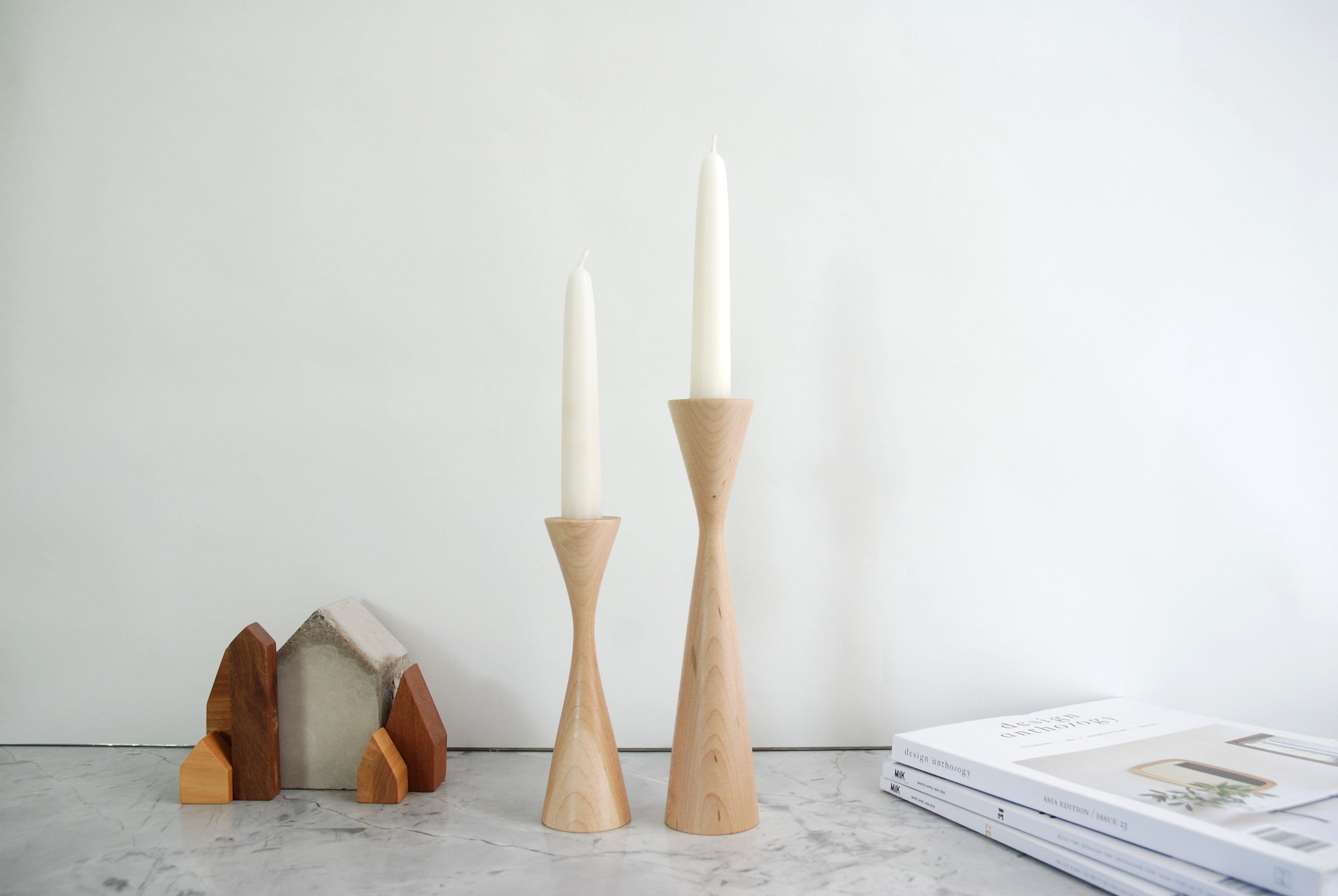 Bishop Maple set of 2 Handturned Wood Candlestick Candle | Etsy