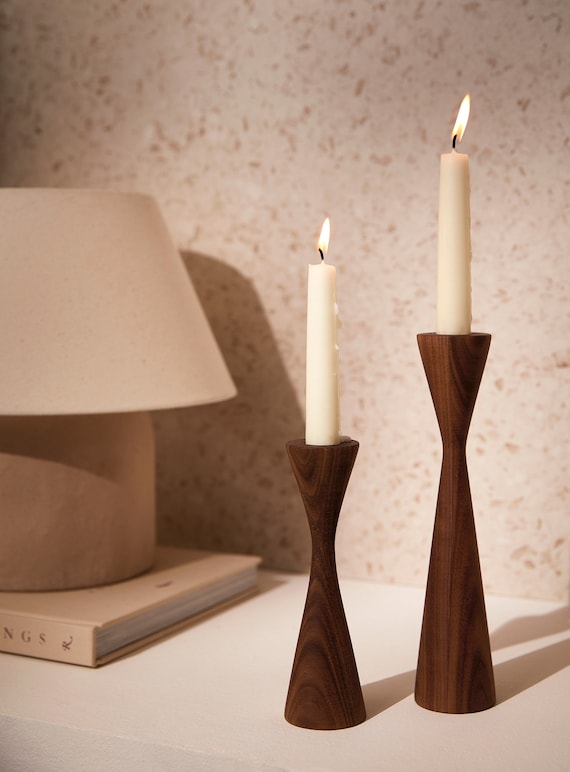 Bishop Walnut Set of 2 Handturned Wood Candlestick Candle Bishop Walnut Set of 2 Handturned Wood Candlestick Candle