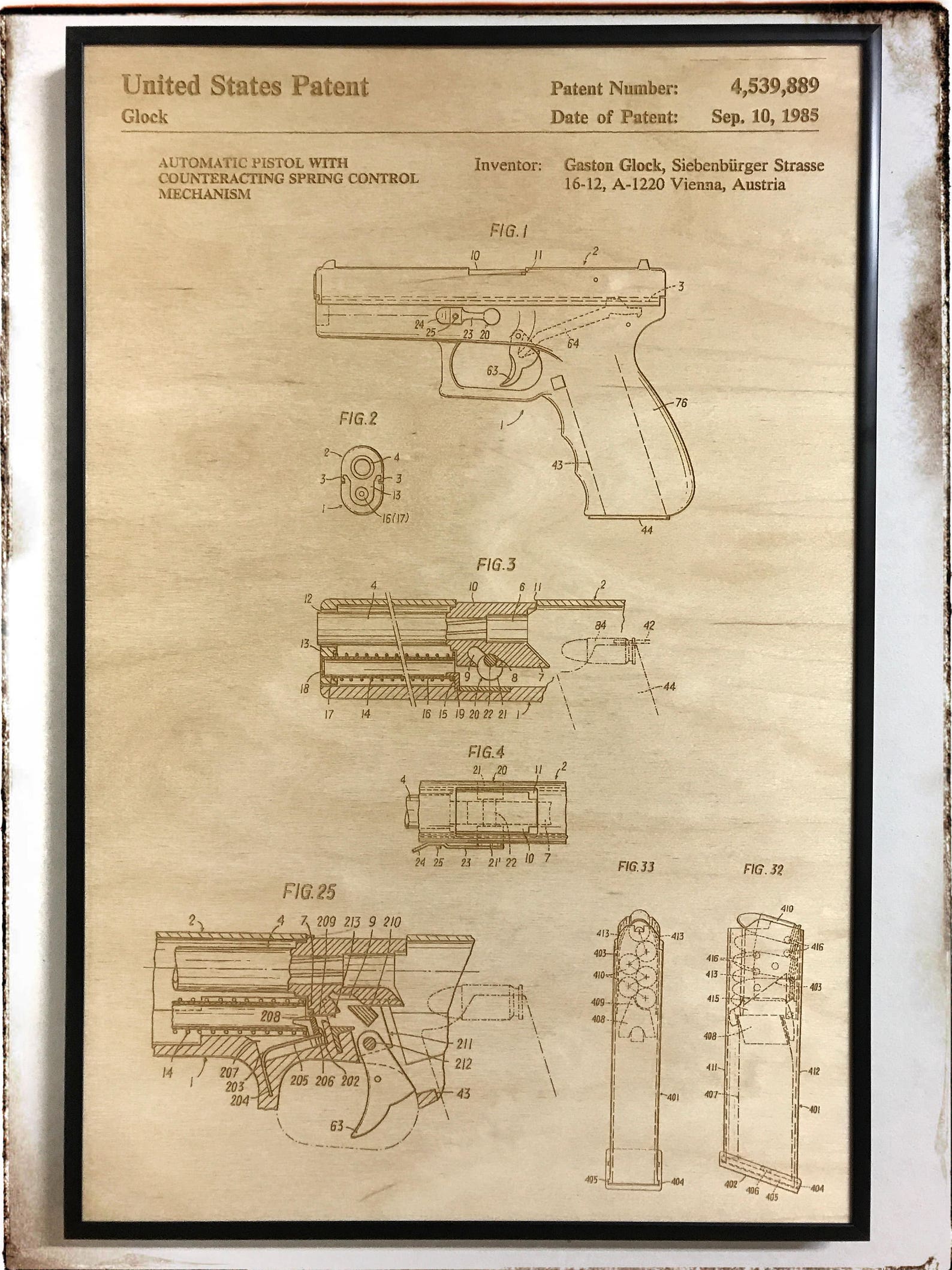 Glock Patent Artwork Laser Cut Patent Glock Blueprint - Etsy