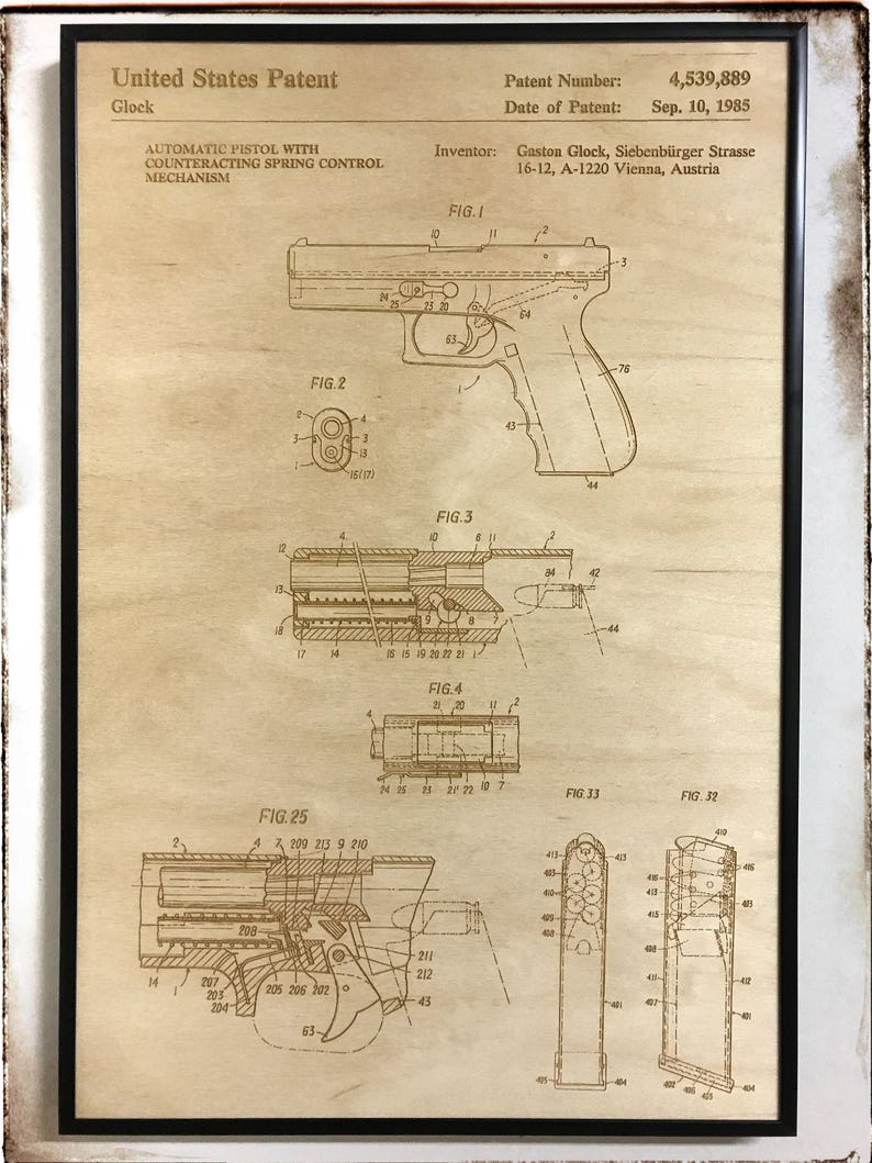 Glock Patent Artwork Laser Cut Patent Glock Blueprint - Etsy
