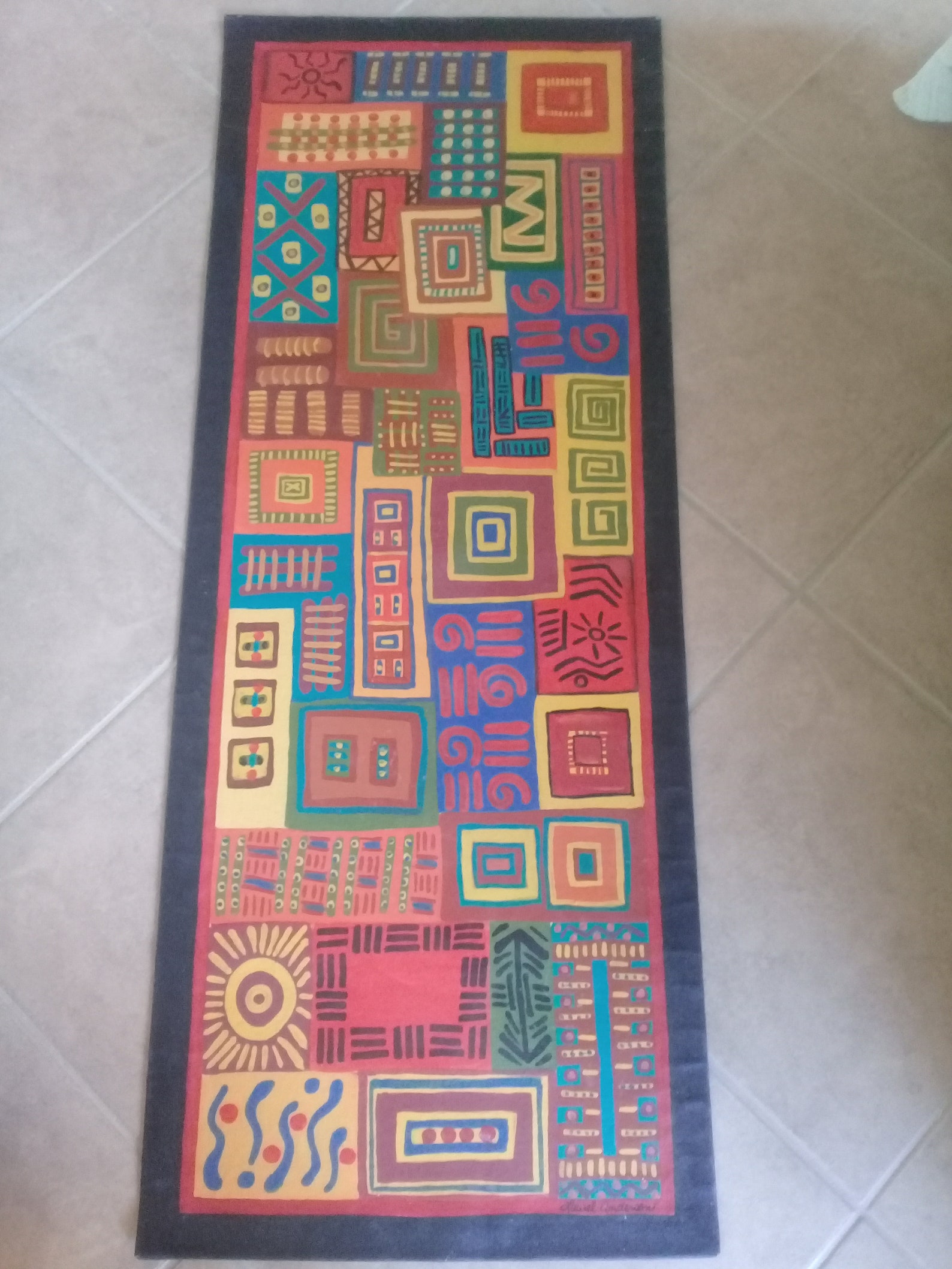 Primary Color Quilt Design Runner Rug, Bathroom Rug, Kitchen Rug, Bold ...