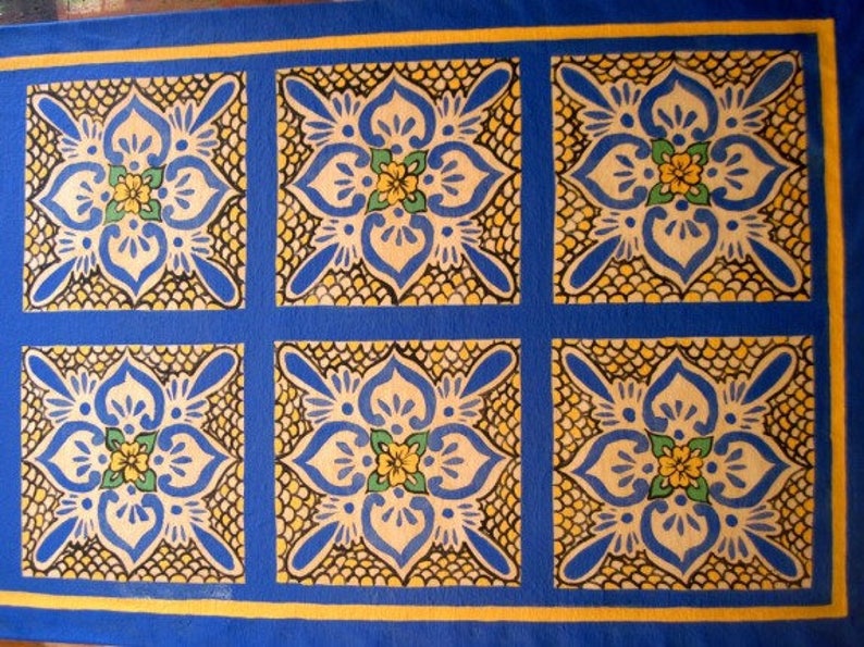 Large Tile Mexican Tile Design Blue, Yellow - Etsy