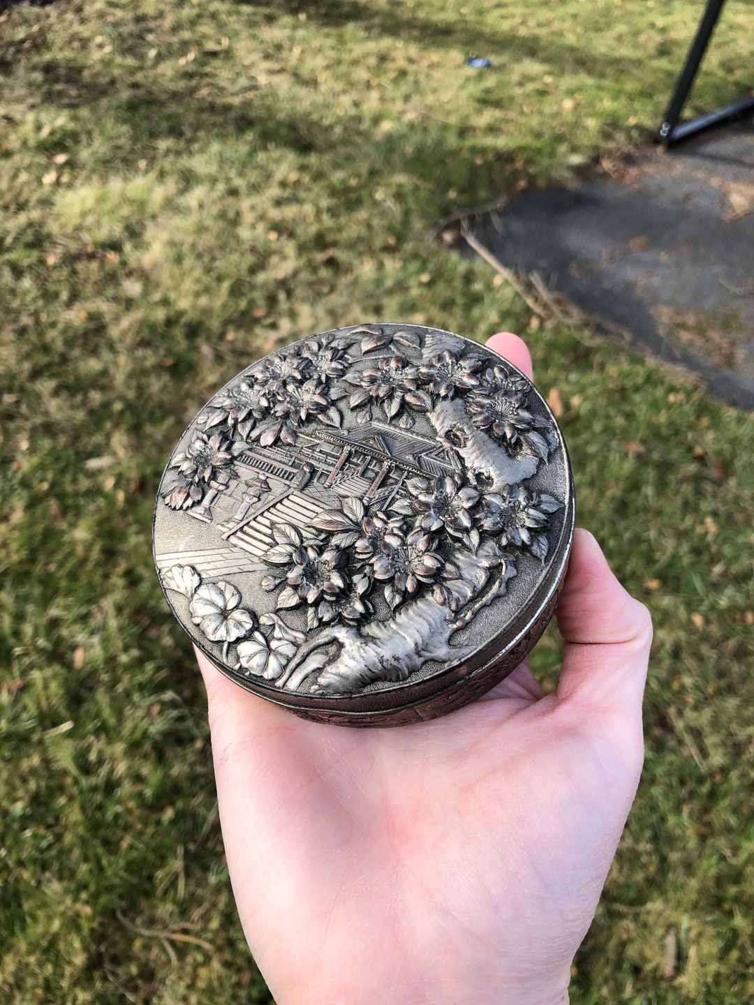 Antique Asian Scene Trinket Box, Shakudo Style - Etsy