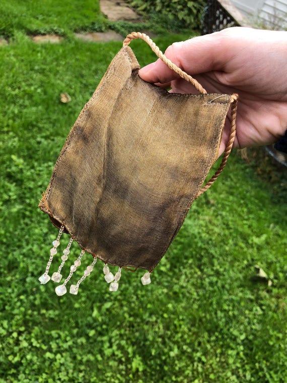Genuine 1920s metal lame small pouch with beaded lily… - Gem