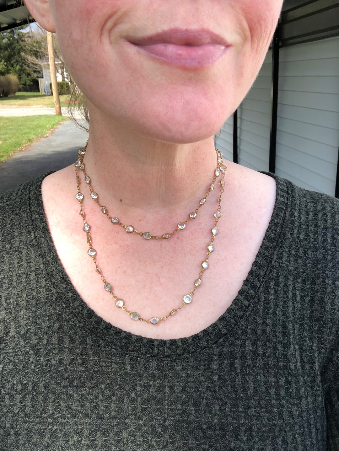 Gold Tone and Crystal Open Back Necklace With 14k Clasp, Very Sparkly ...