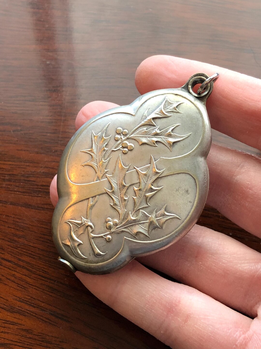 Antique Holly Sliding Locket With Mirror, Art Nouveau Era, Christmas ...