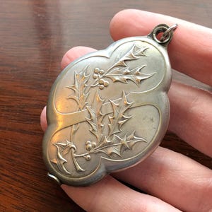 Antique Holly Sliding Locket With Mirror, Art Nouveau Era, Christmas ...