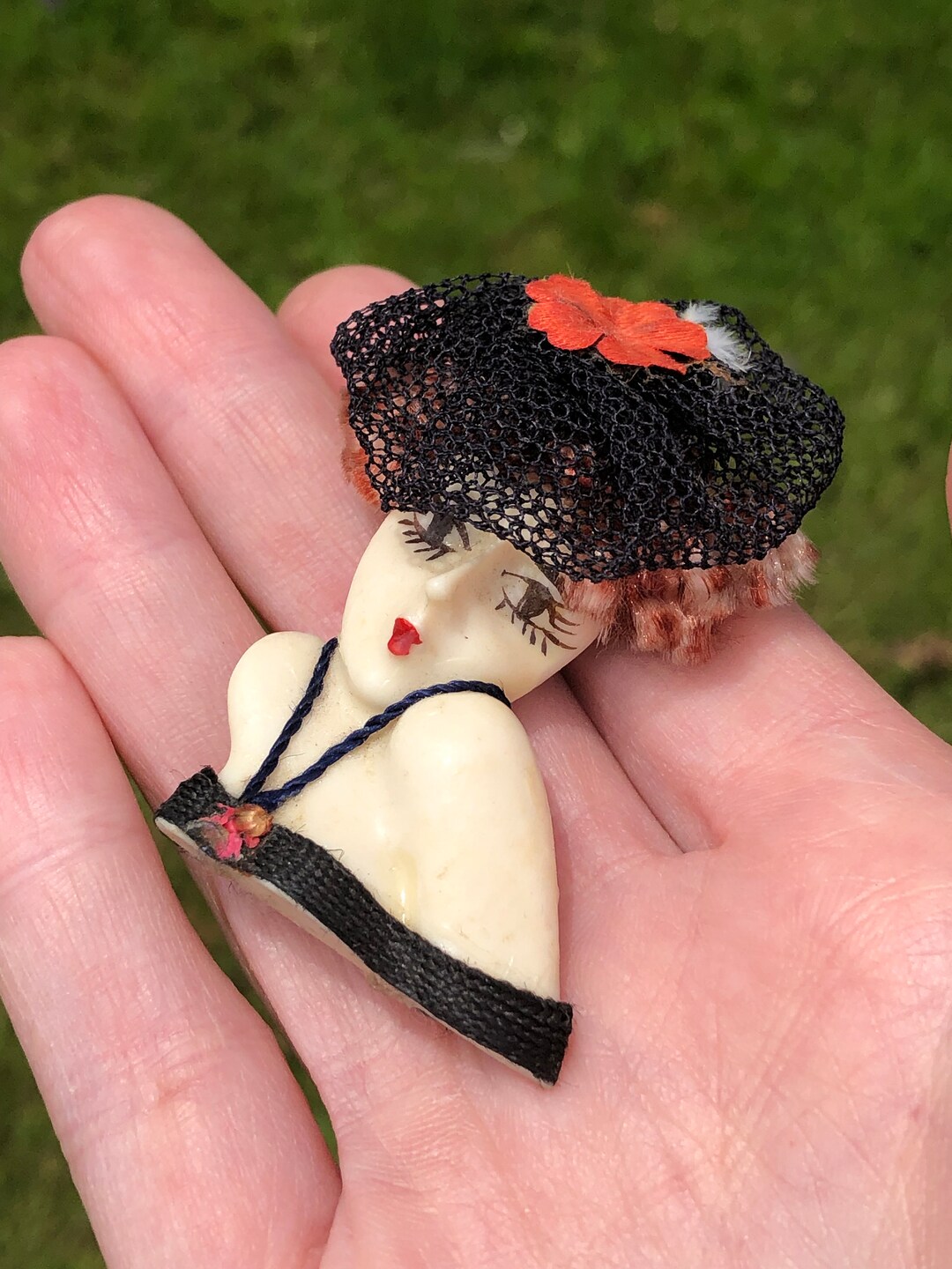 Cute Resin Lady With Hat Brooch, Handmade - Etsy