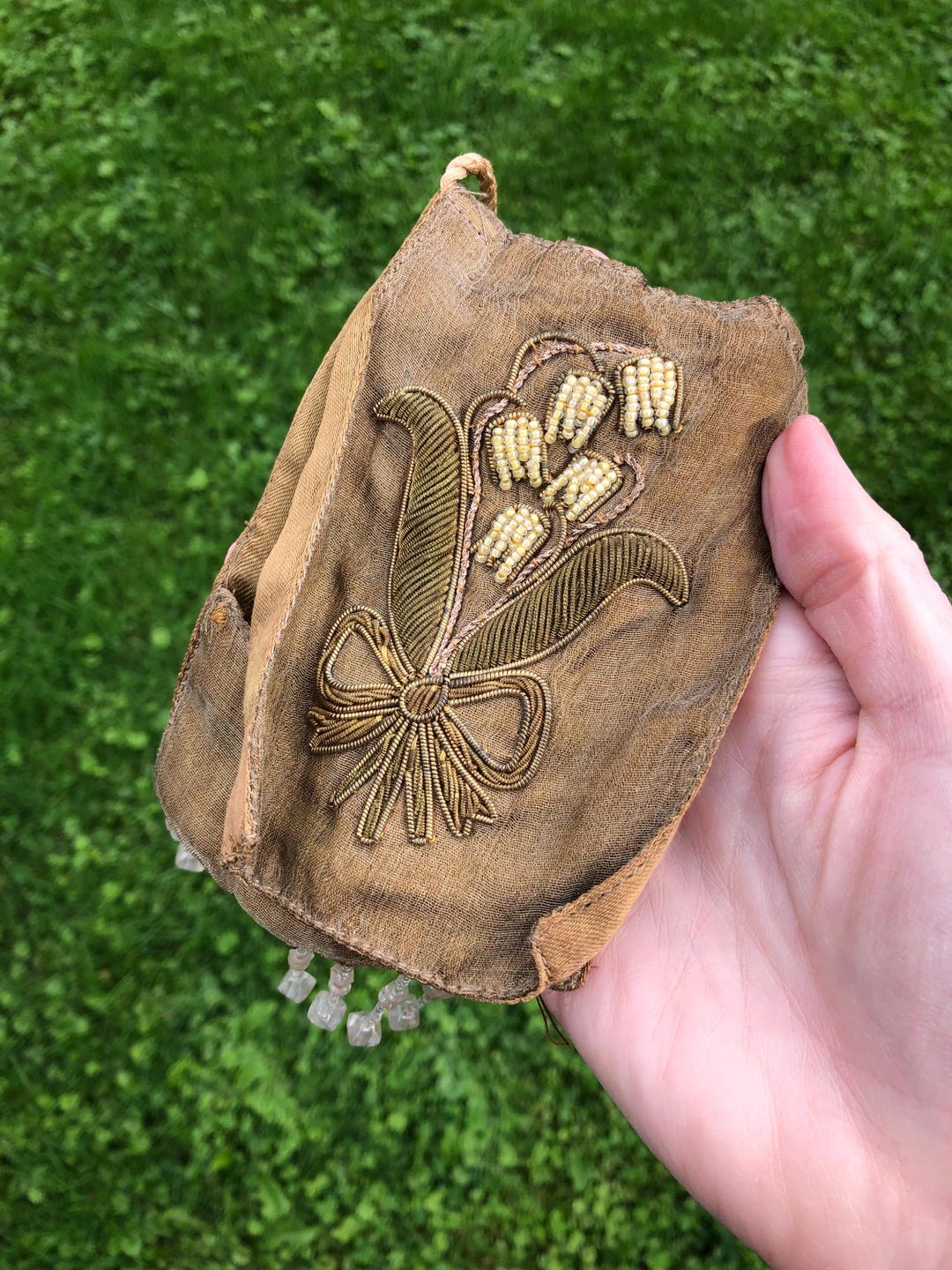 Genuine 1920s Metal Lame Small Pouch With Beaded Lily of the Valley ...