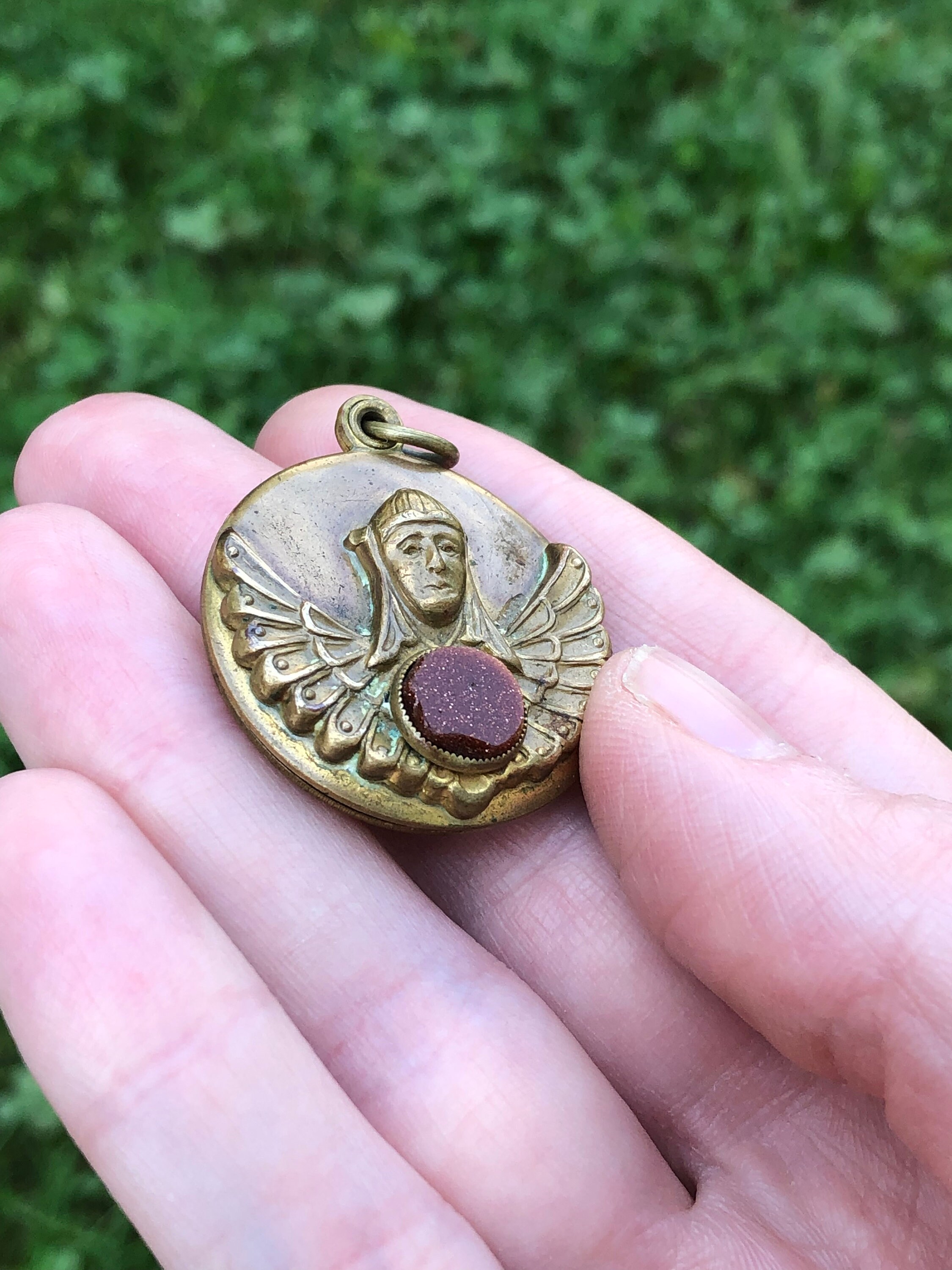 Antique Egyptian Revival Sliding Locket Brass With Goldstone | Etsy