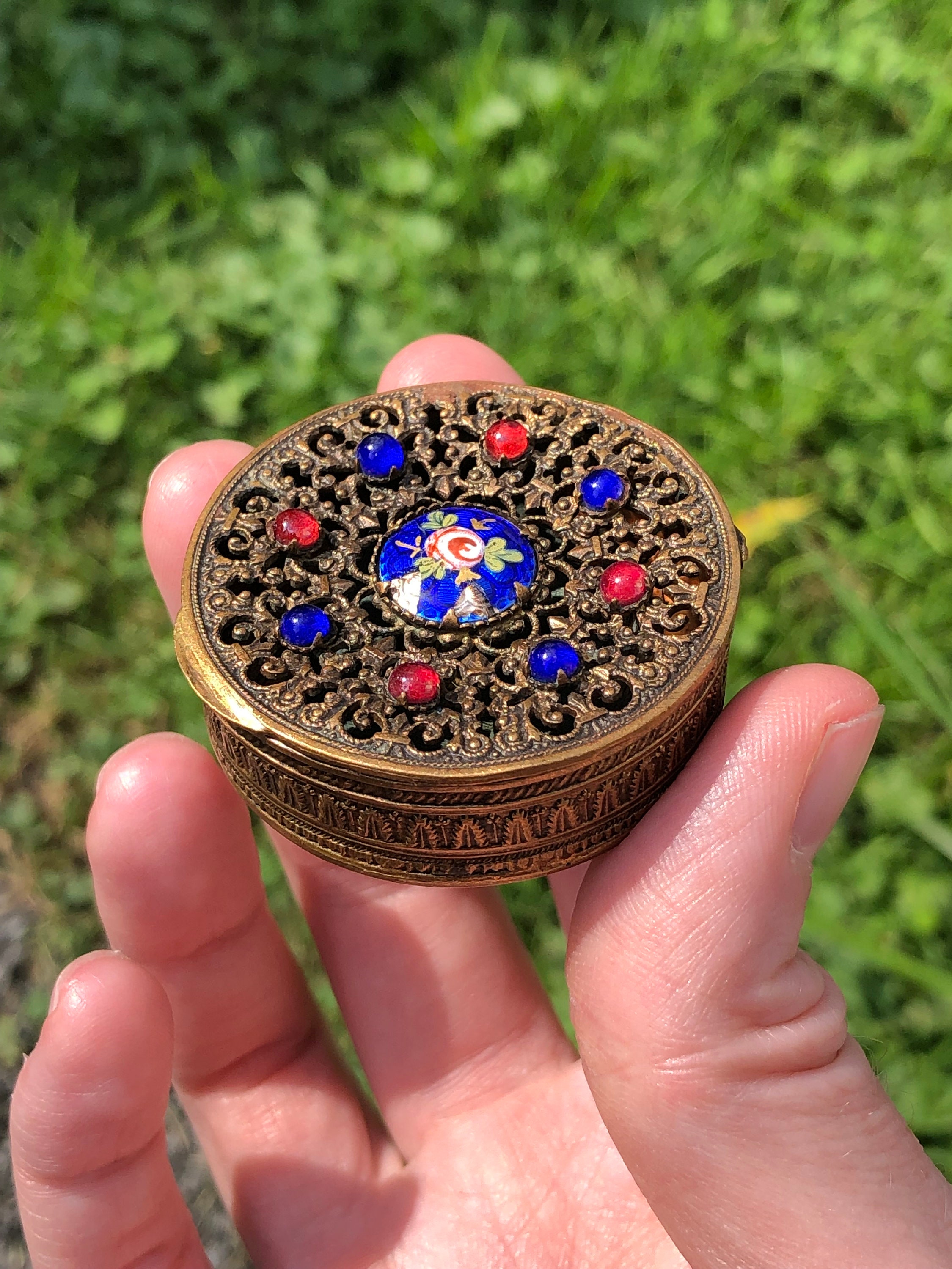 Antique made in France trinket box with cabochons and enamel | Etsy