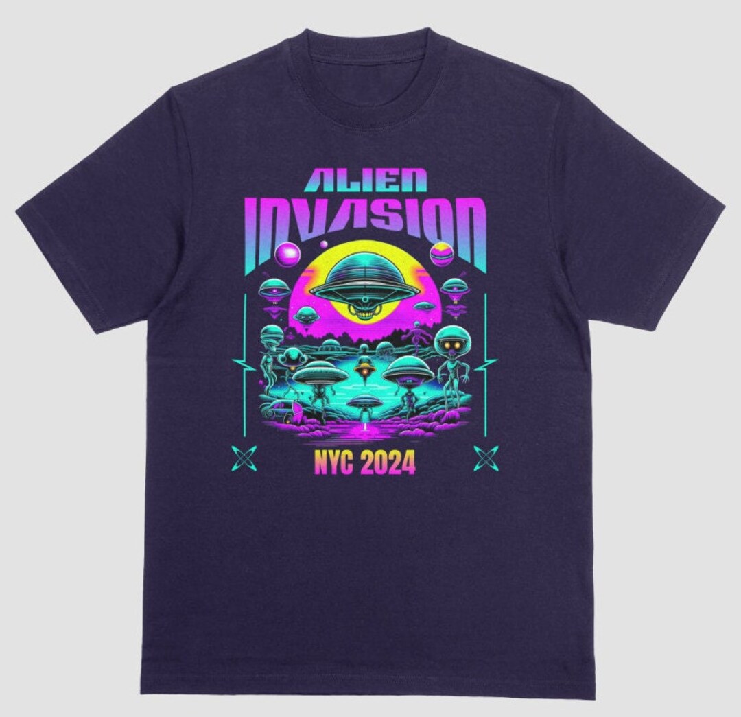 2024 NYC Alien Invasion Shirt Retro Vibes Galactic Beings Flying ...