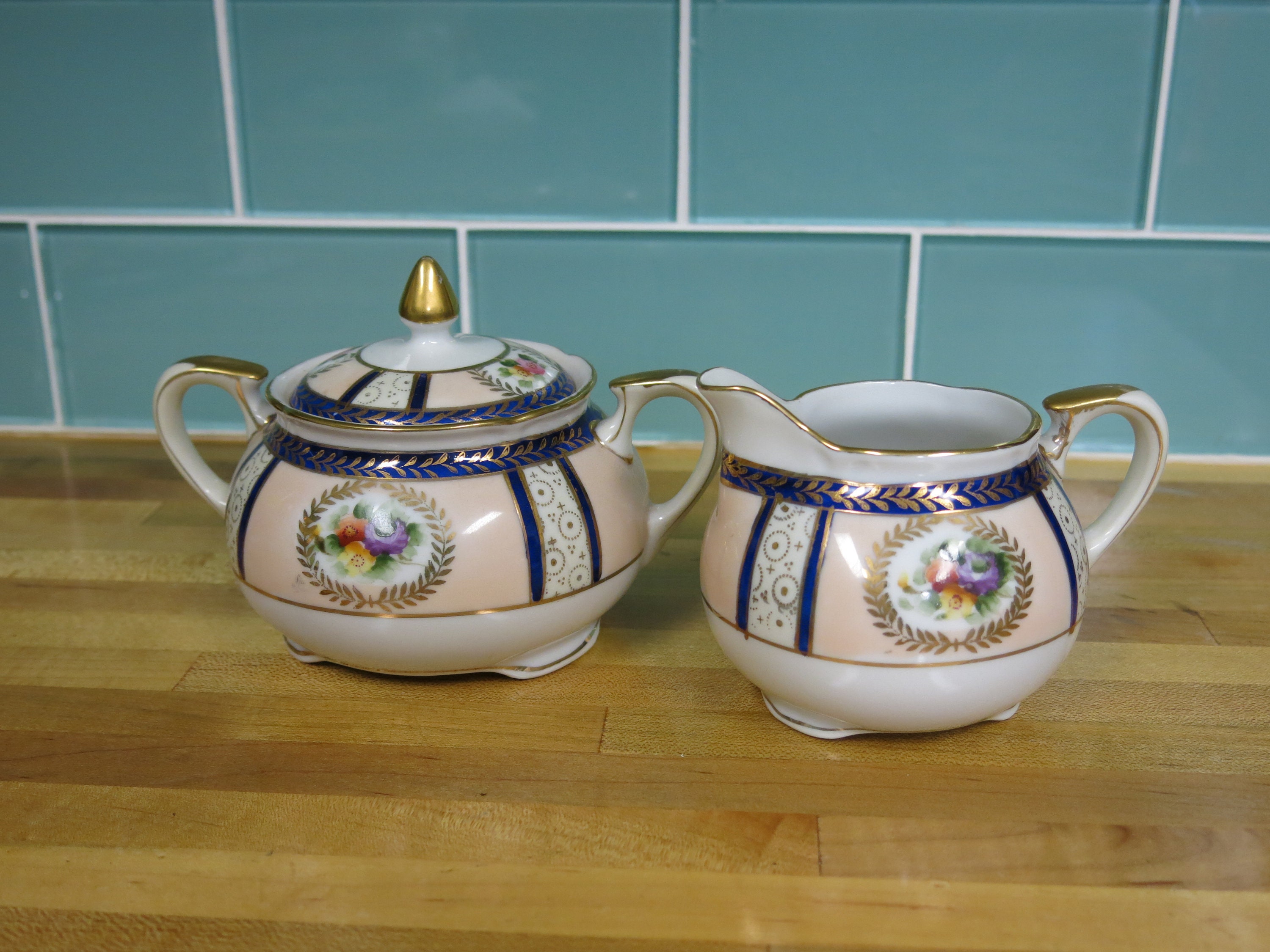 Completely Beautiful 1940's Hand Painted Cream and Sugar With Lid by ...