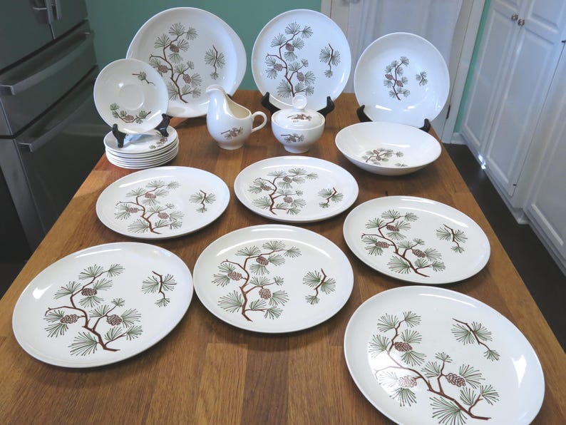 Great 60's Vintage Set of Stetson Misty Pine Pattern Hand Painted ...