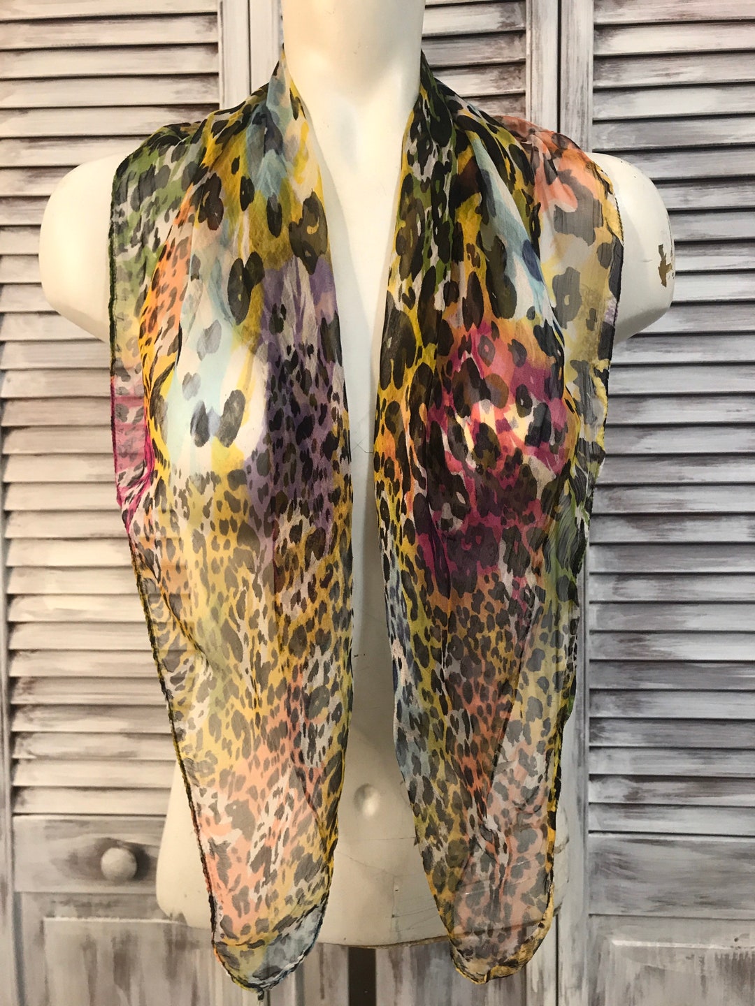 Vintage Multicolored Leopard Print Scarf Very Light Transparent Scarf ...