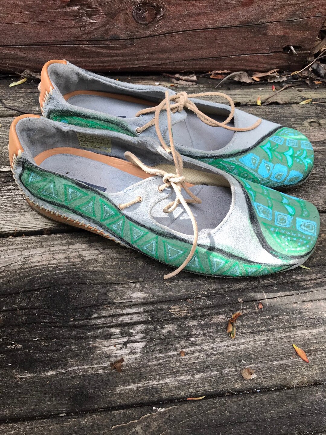 Women's Shoe Hand-painted Vintage Up-cycled Shoe Unique Shoe in Blue ...