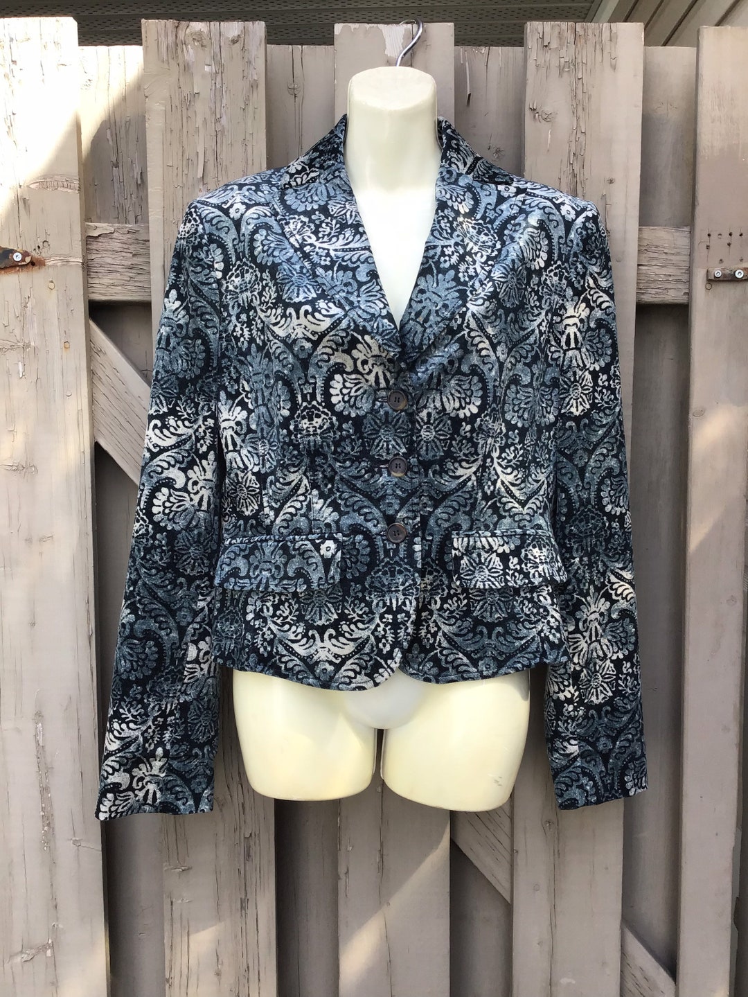 Boho Chic Jacket With Pattern in Shades of Blue Size S/M Faux Velvet ...