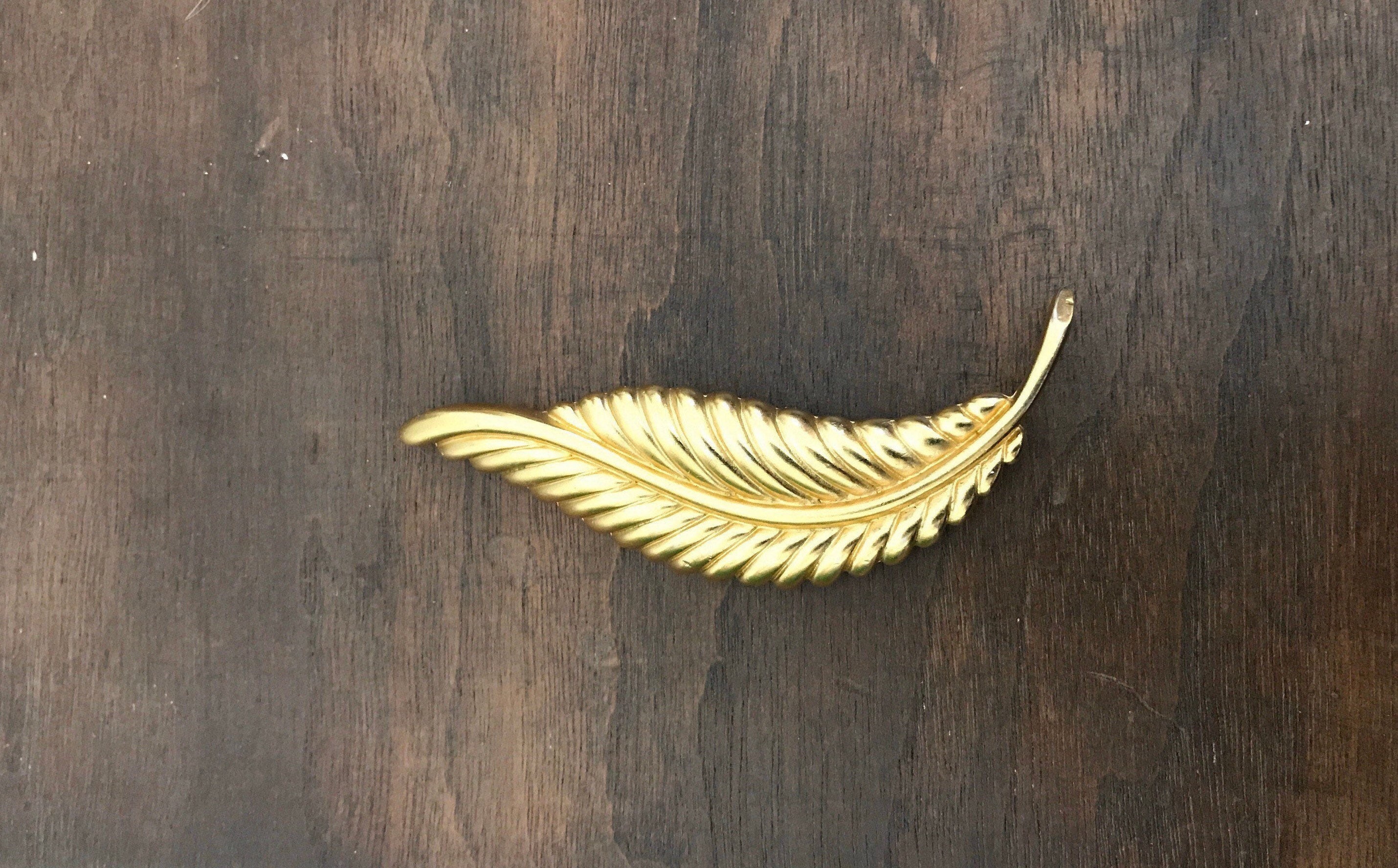 Vintage leaf brooch gold feather brooch signed superb pin | Etsy