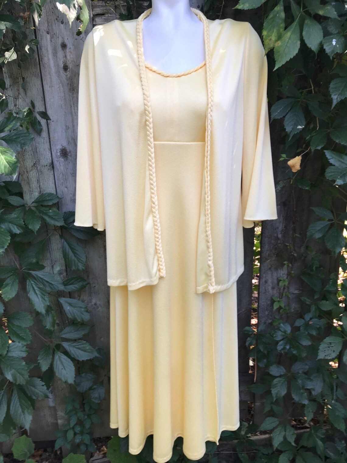 Vintage Yellow Dress - 1970s Long Dress and Yellow Jacket Set in Size ...