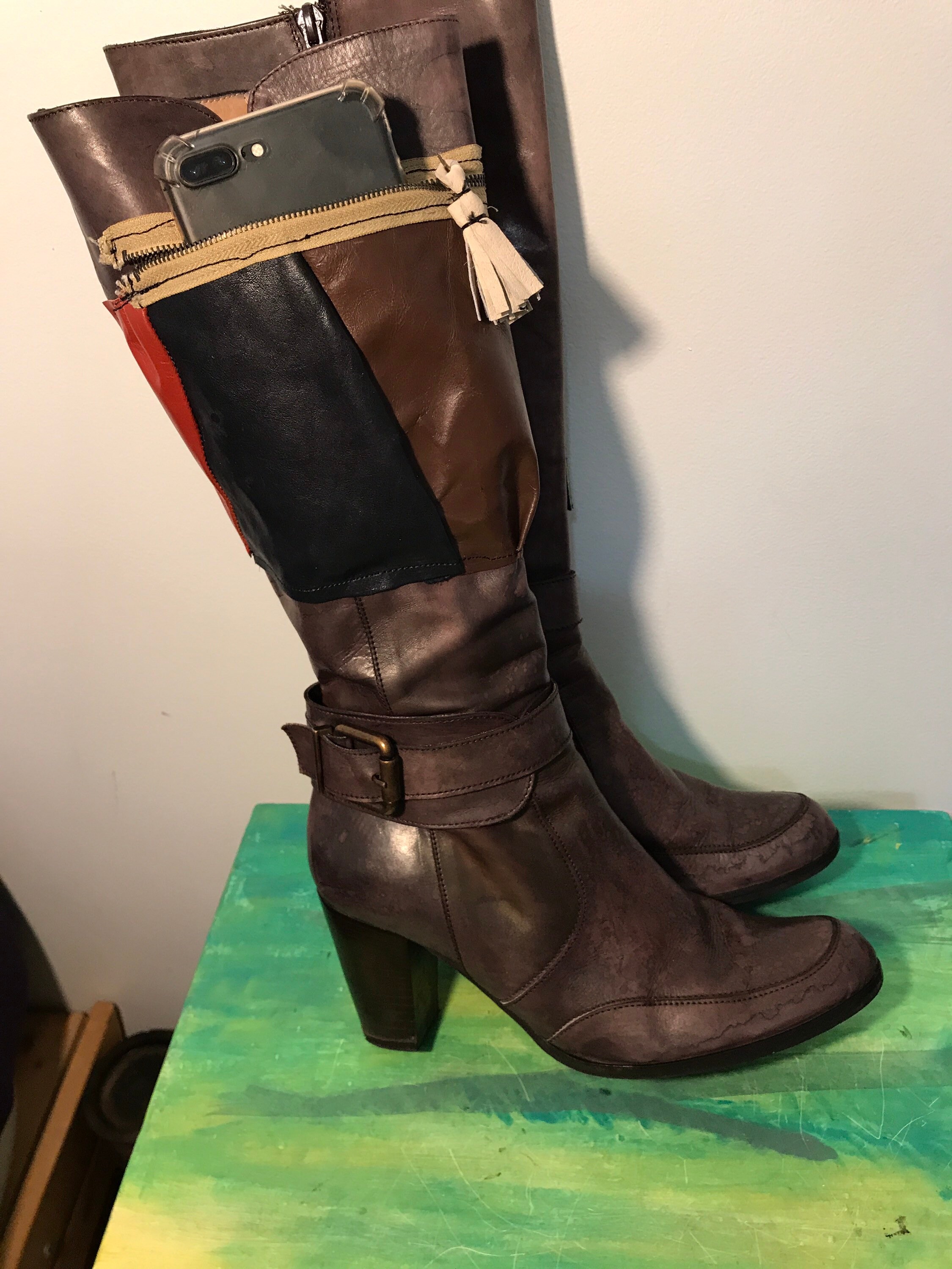 Upcycled Patchwork Boot - Round Toe Boot - Black Leather Boot With ...