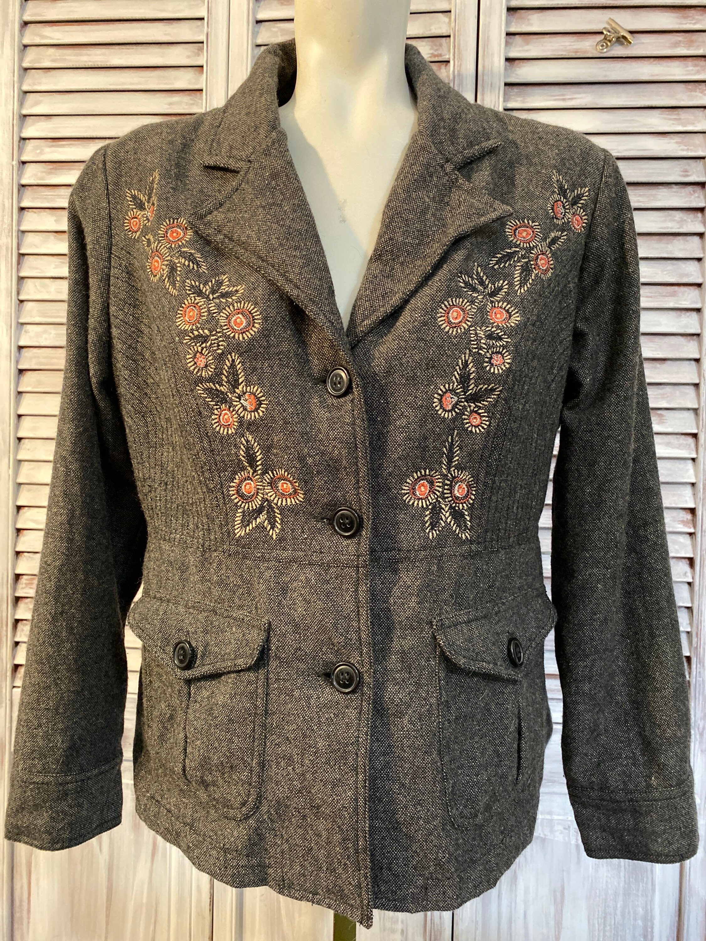 Vintage Women's Embroidered Tweed Jacket Size M/L - Etsy