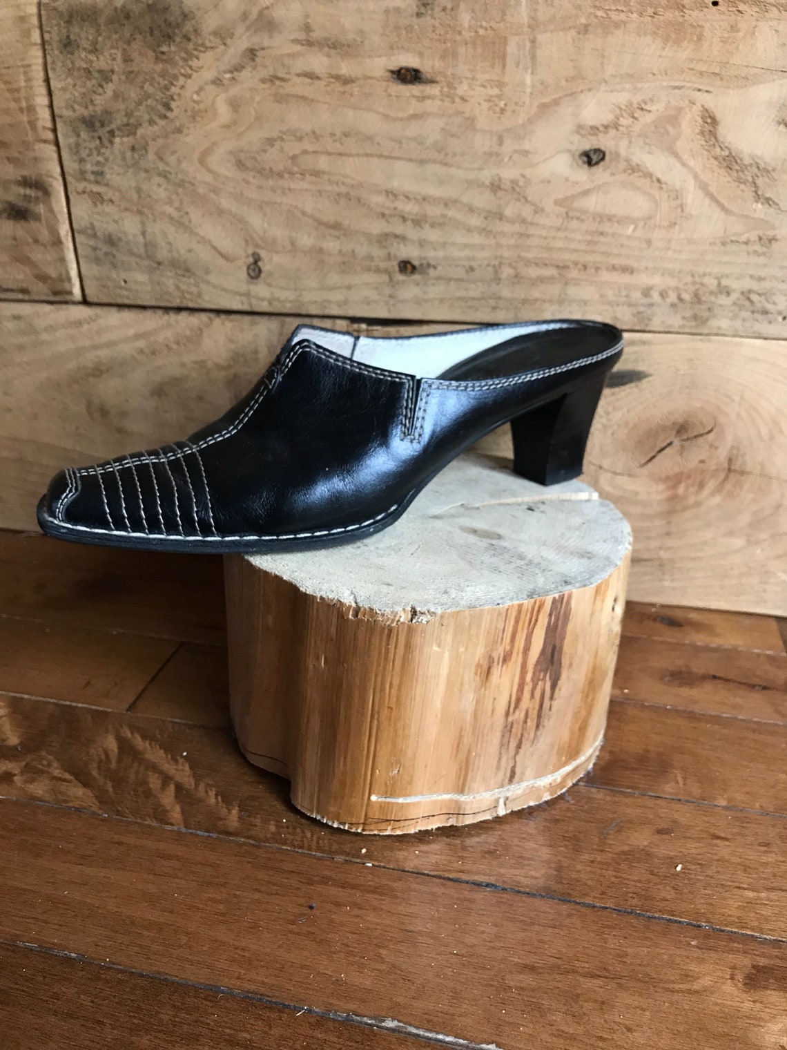 Shoe - Pumps - Mule - Vintage - 90s - Square Toe - Black - Leather ...