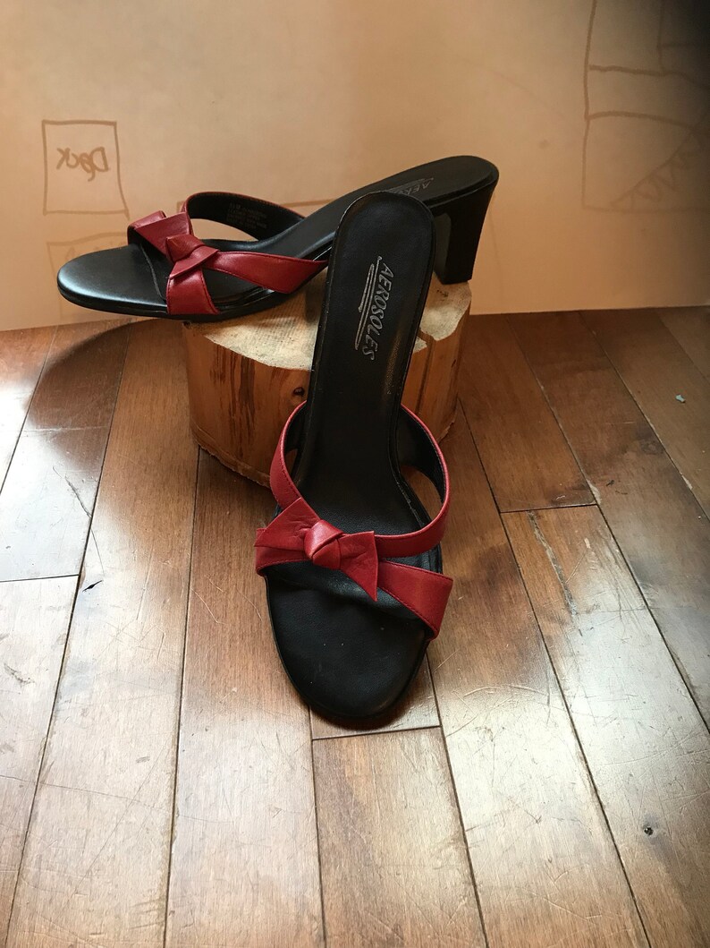 Red Leather Sandals Vintage Mules Heel Size 8 1/2 - Etsy