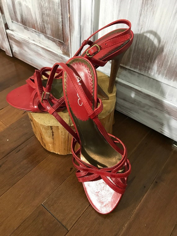 Red woven leather sandals with heel - size 37 - made … - Gem