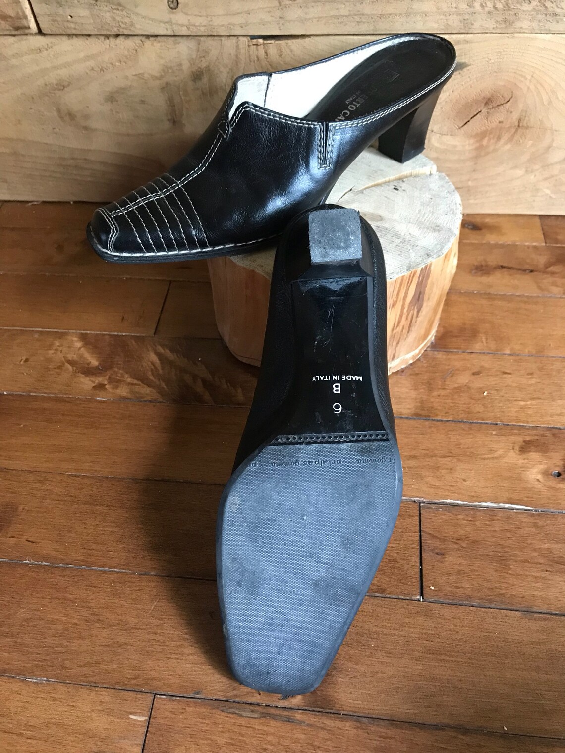 Shoe - Pumps - Mule - Vintage - 90s - Square Toe - Black - Leather ...