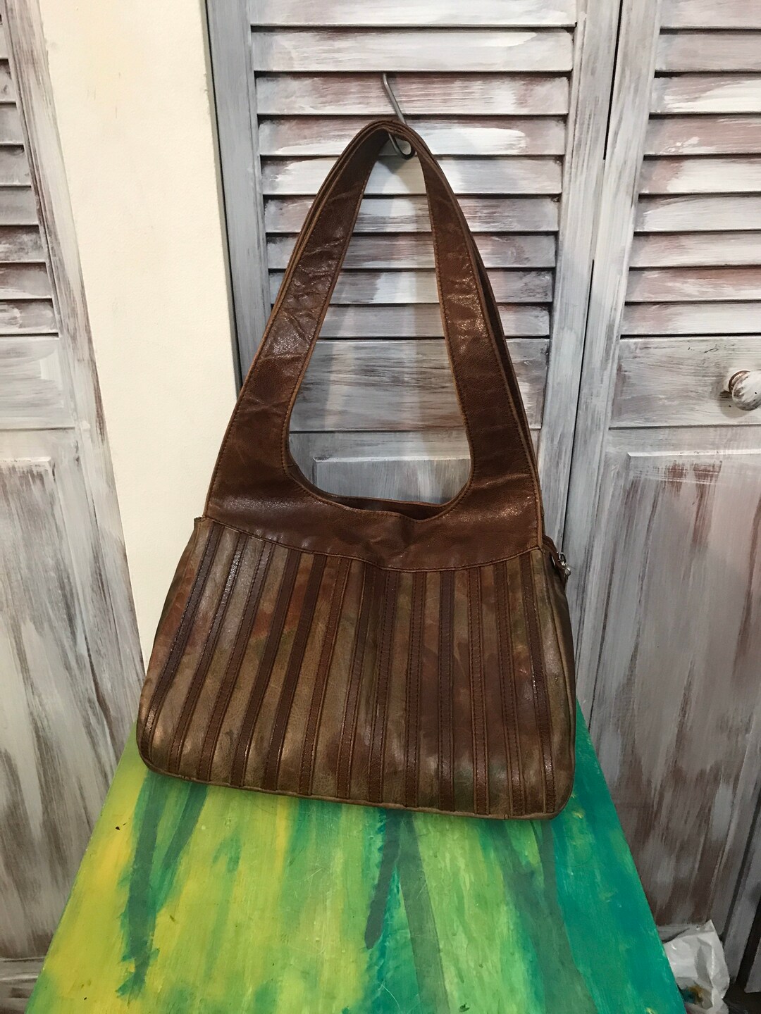 Vintage Joanel Floral Print Handbag in Copper Brown Background With ...