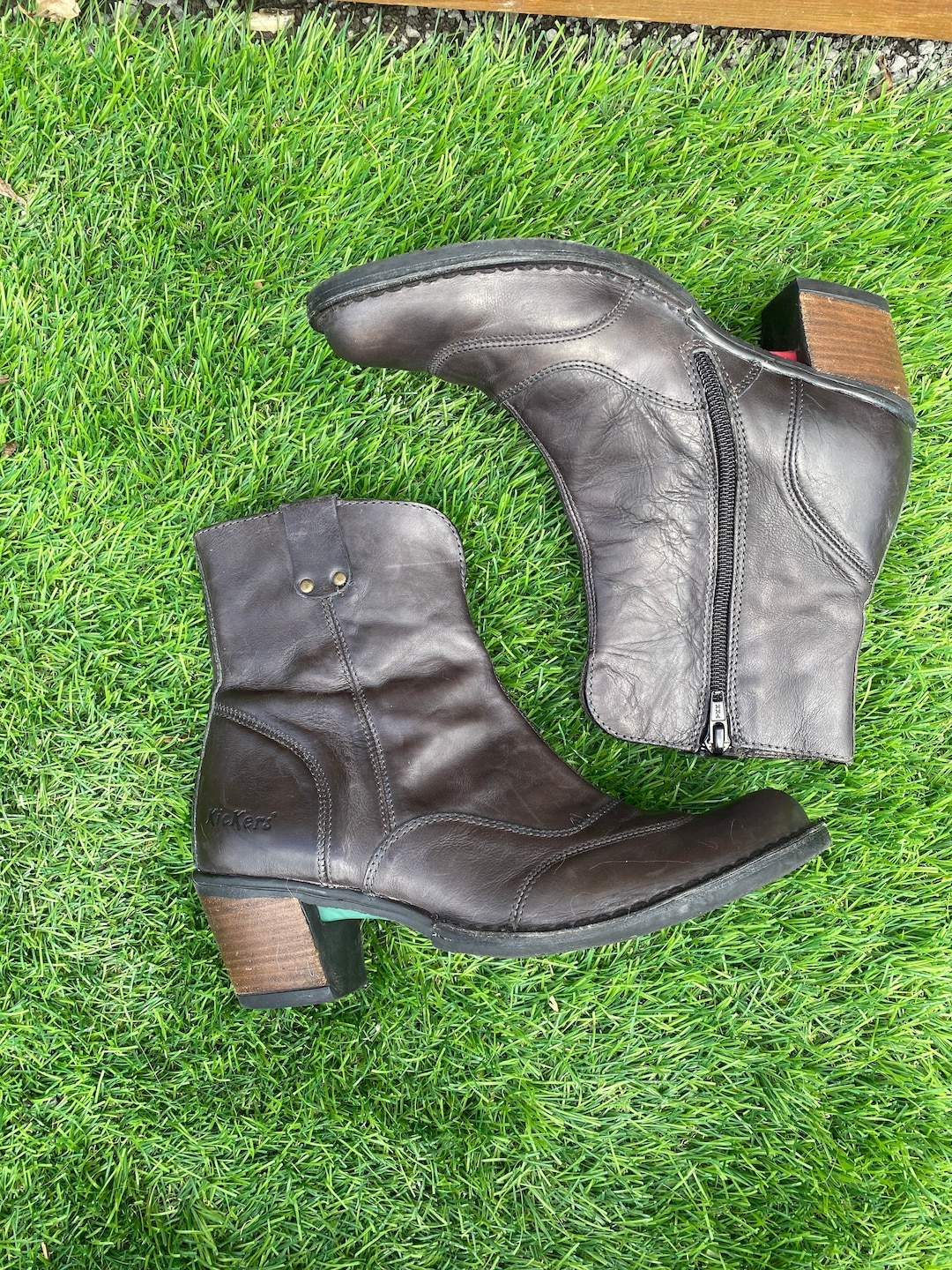 Charcoal Leather Boot Kickers Woman Vintage Size 7 - Etsy