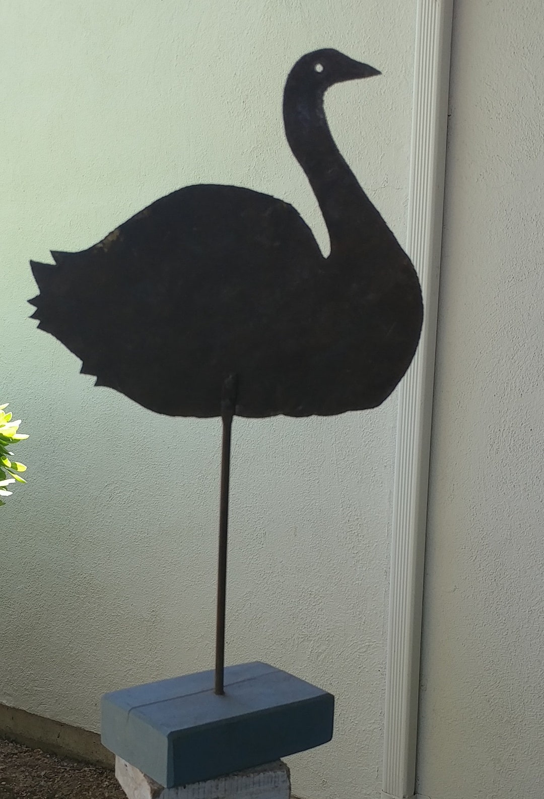 Vintage Steel Cut Out Swan on a Steel Rod That in Enclosed in a Wood ...