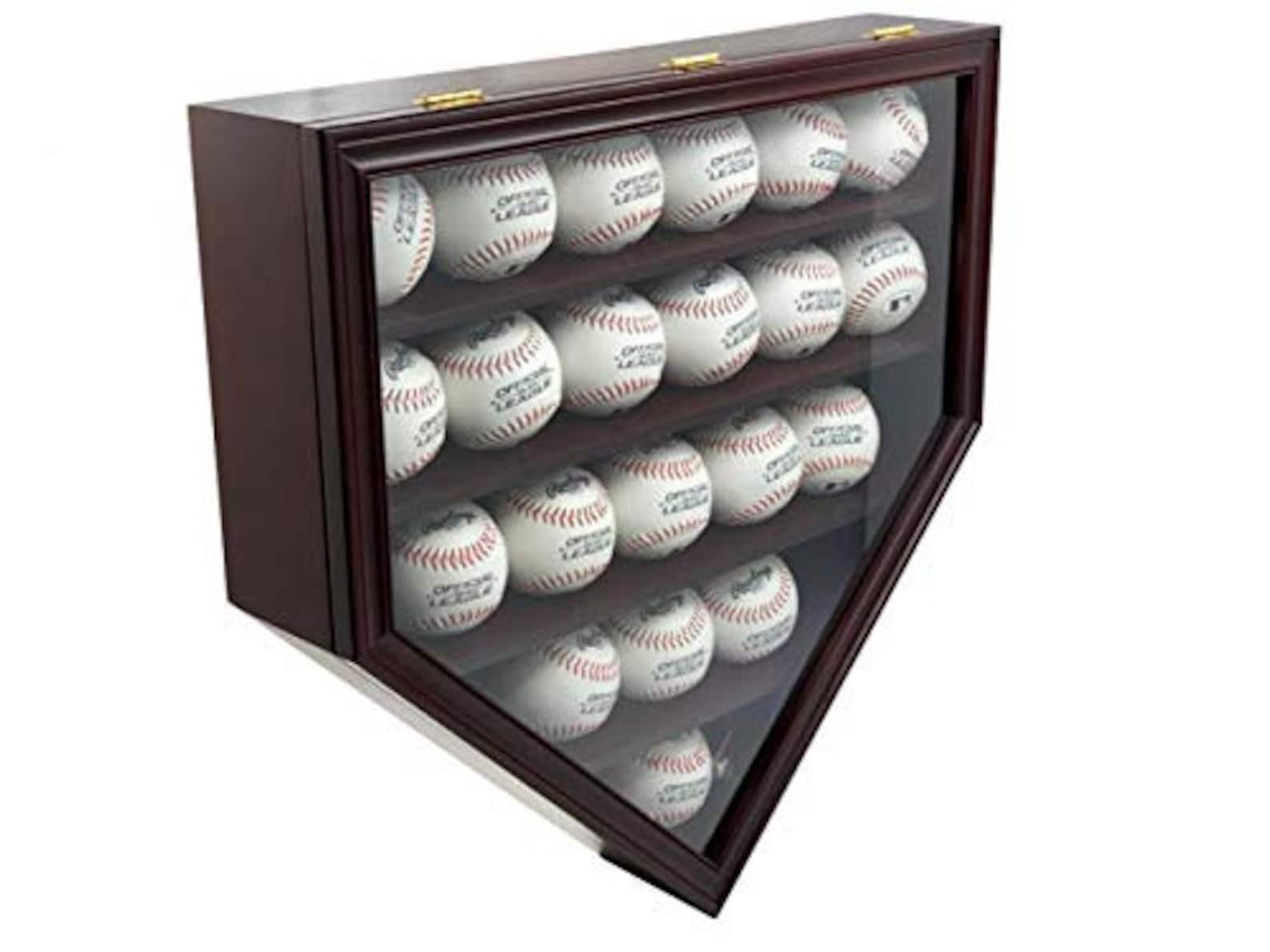 Solid Wood 21 Baseball Display Case Wall Cabinet Holder Shadow Box, W ...