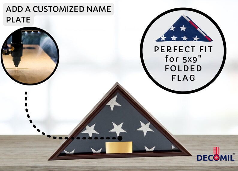 DECOMIL 5x9 Flat Base Flag Display Case Customized Name - Etsy