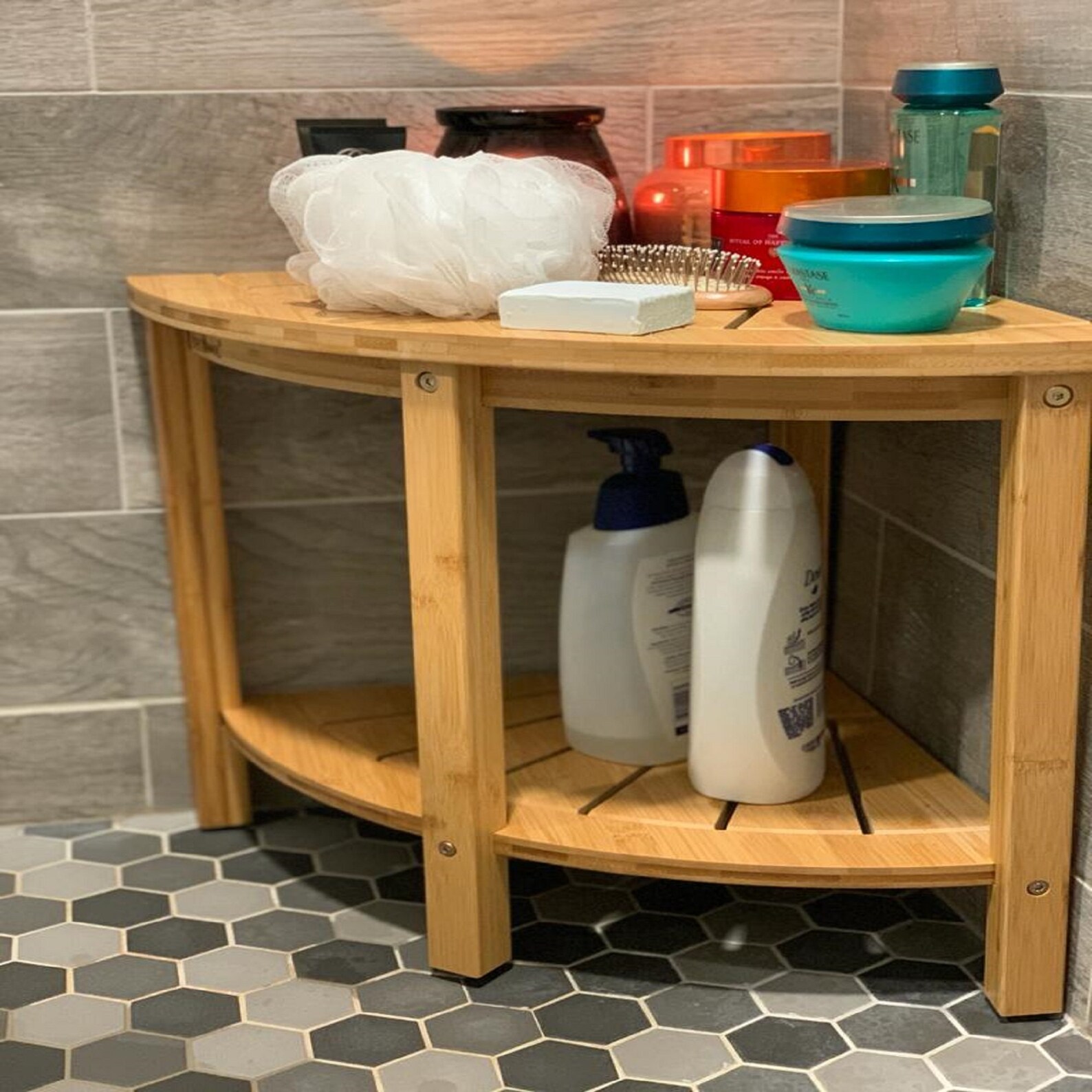 Decomil-bamboo Corner Shower Bench I Corner Shower Bench Seat - Etsy