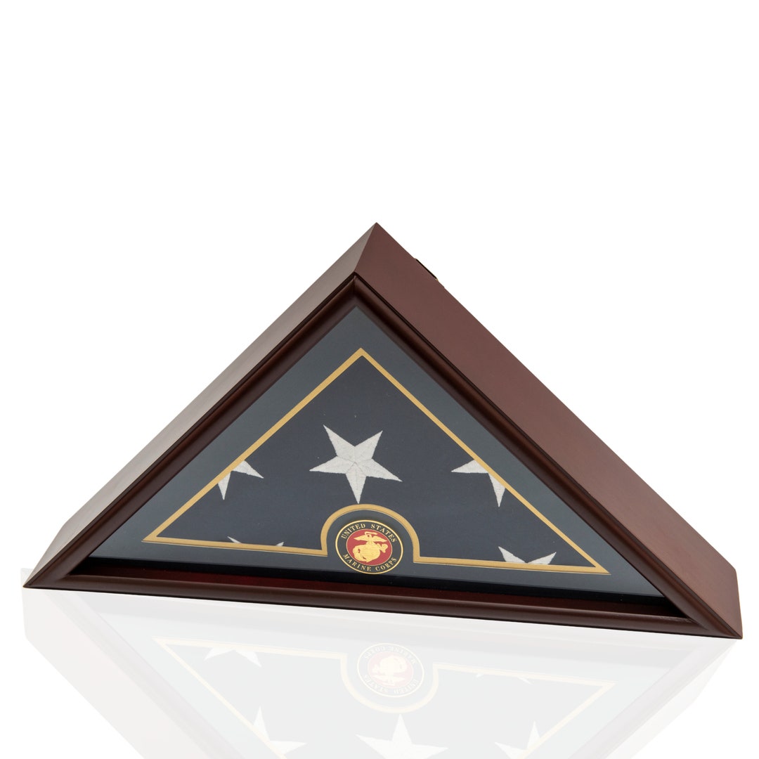 Marine Flag Display Case Box, 5x9 Burial Funeral Veteran Elegant Wood ...