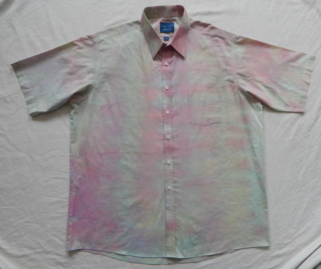 Tie Dye Pink Purple Short Sleeve Button up Shirt - XL Mens Hand Made ...