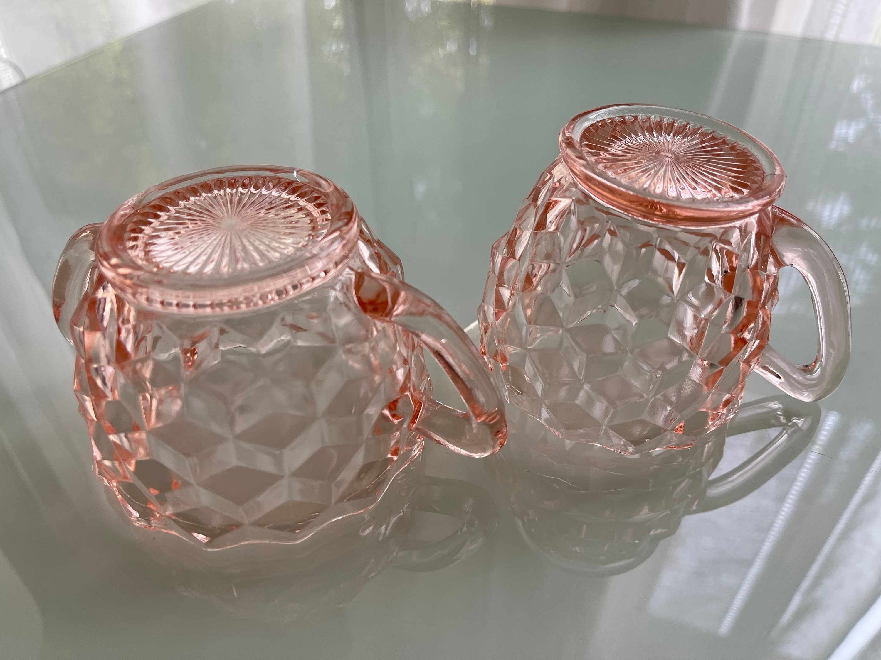Vintage Pink Fostoria Glass Cubist Style Cream and Sugar Bowl - Etsy